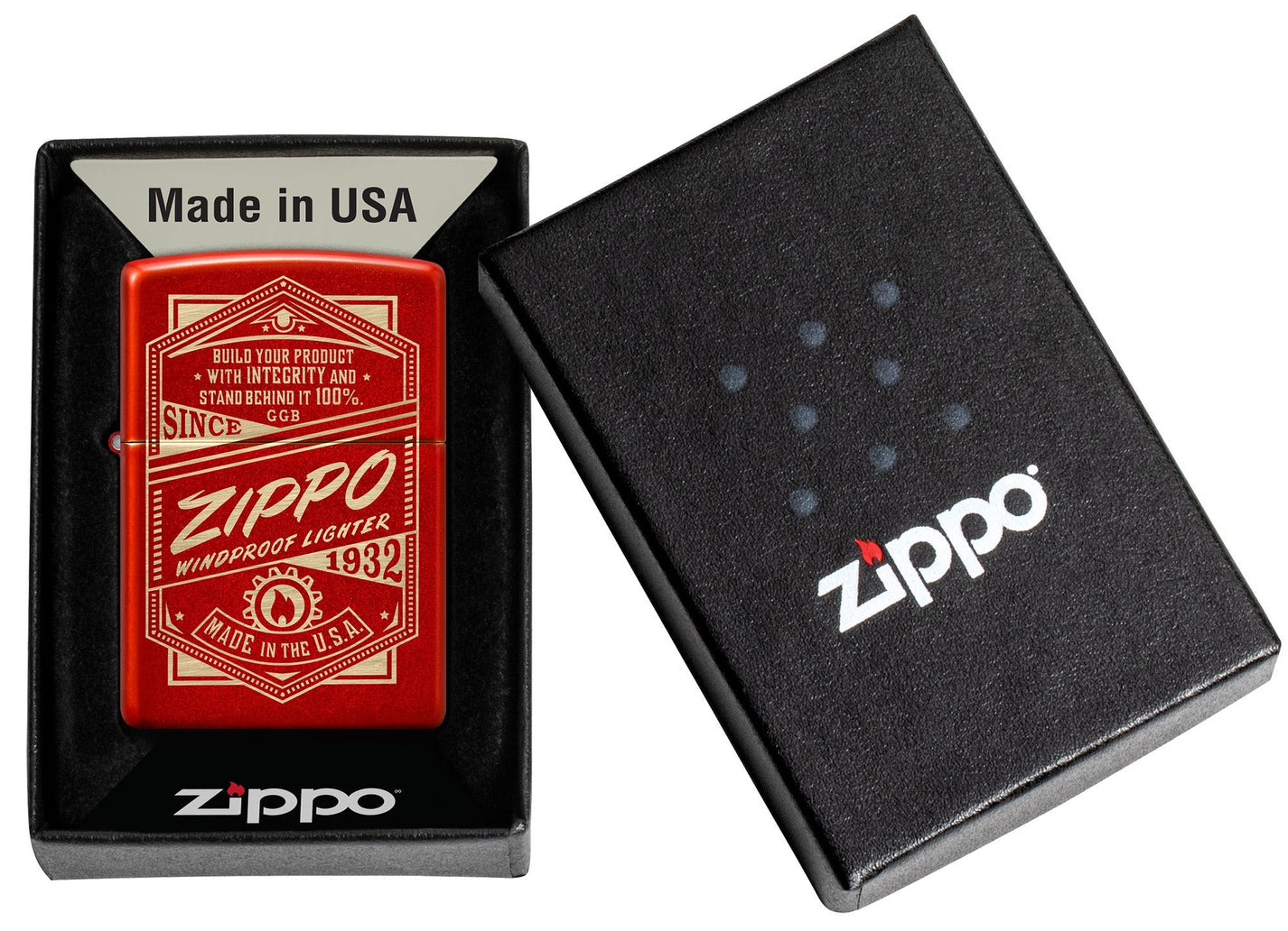 Front shot of Zippo It Works Design Metallic Red Windproof Lighter ...