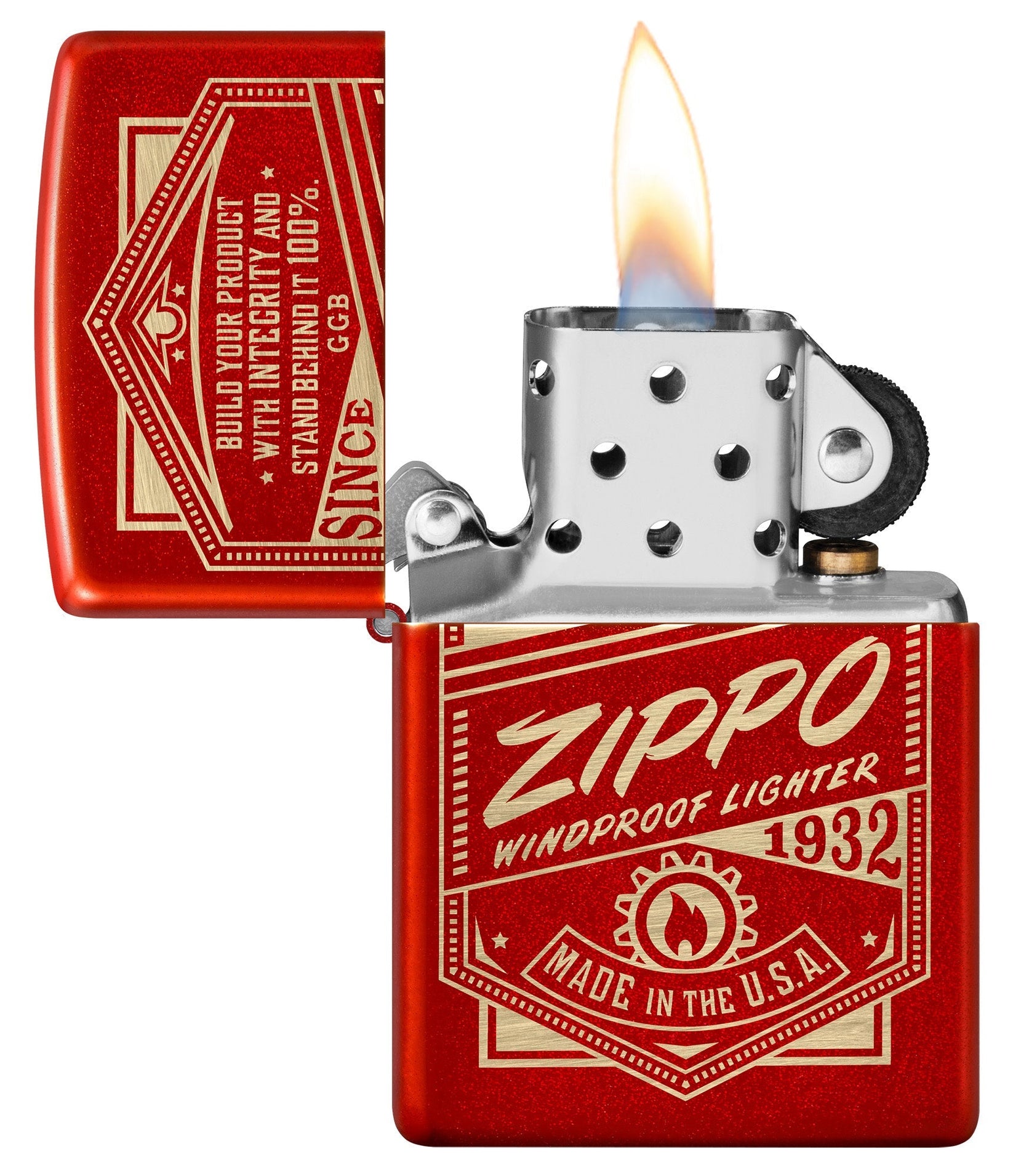 Front shot of Zippo It Works Design Metallic Red Windproof Lighter ...