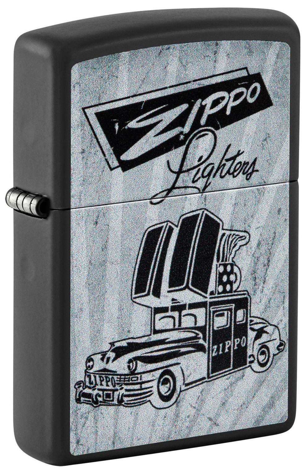 Front shot of Zippo Car Design Black Matte Windproof Lighter standing ...